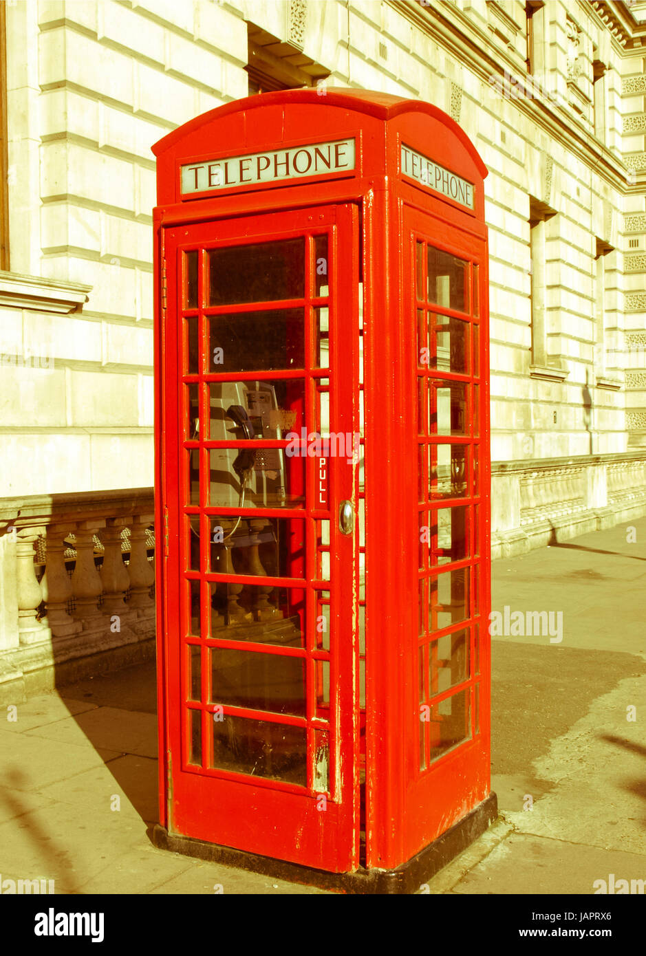 Vintage look Traditional Red Telephone Box in London, UK Stock Photo ...