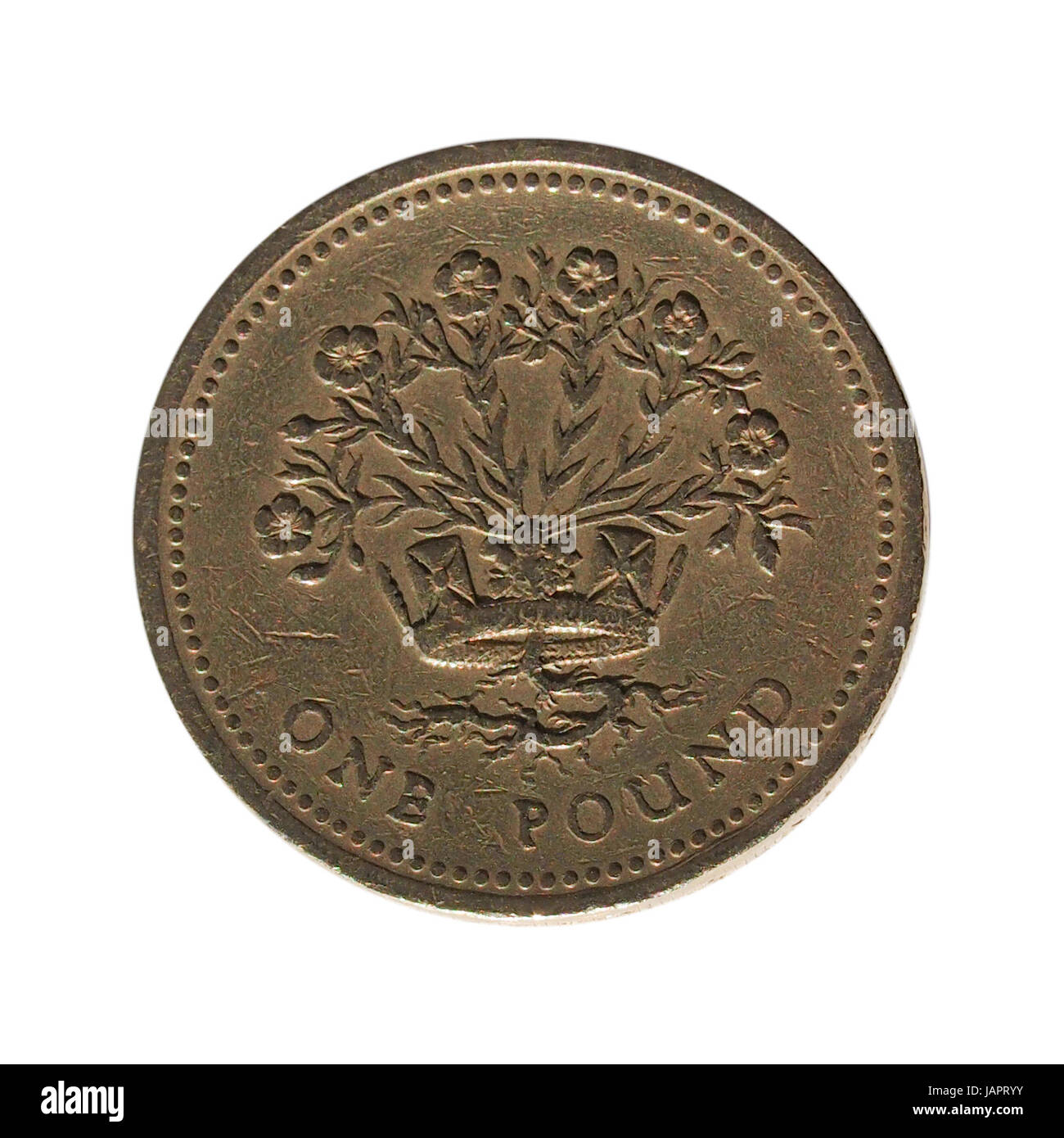 Macro image of British One Pound coin isolated over white background ...
