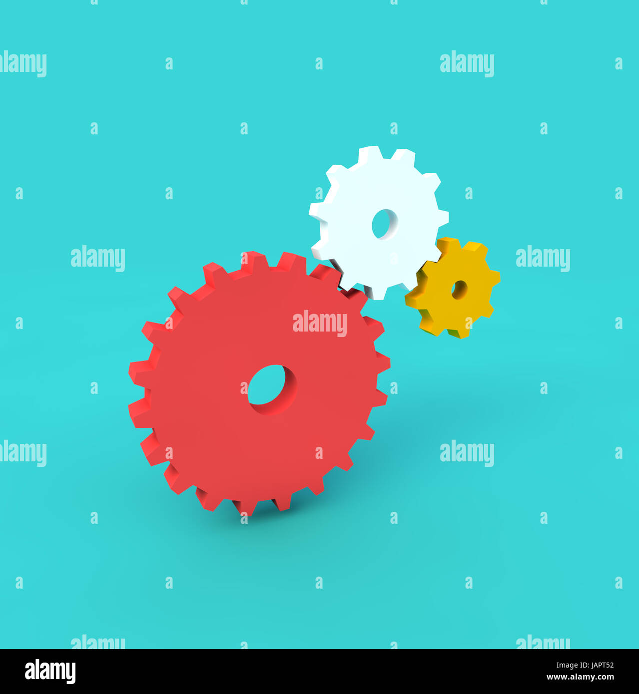 Simple clean 3D cogwheels in red, yellow, blue Stock Photo - Alamy