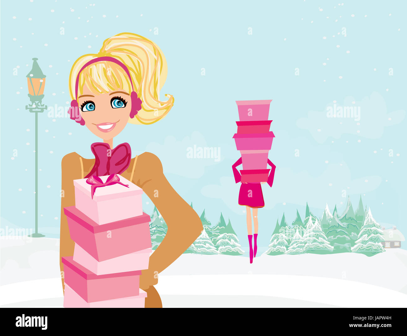 beautiful girls on winter shopping Stock Photo - Alamy