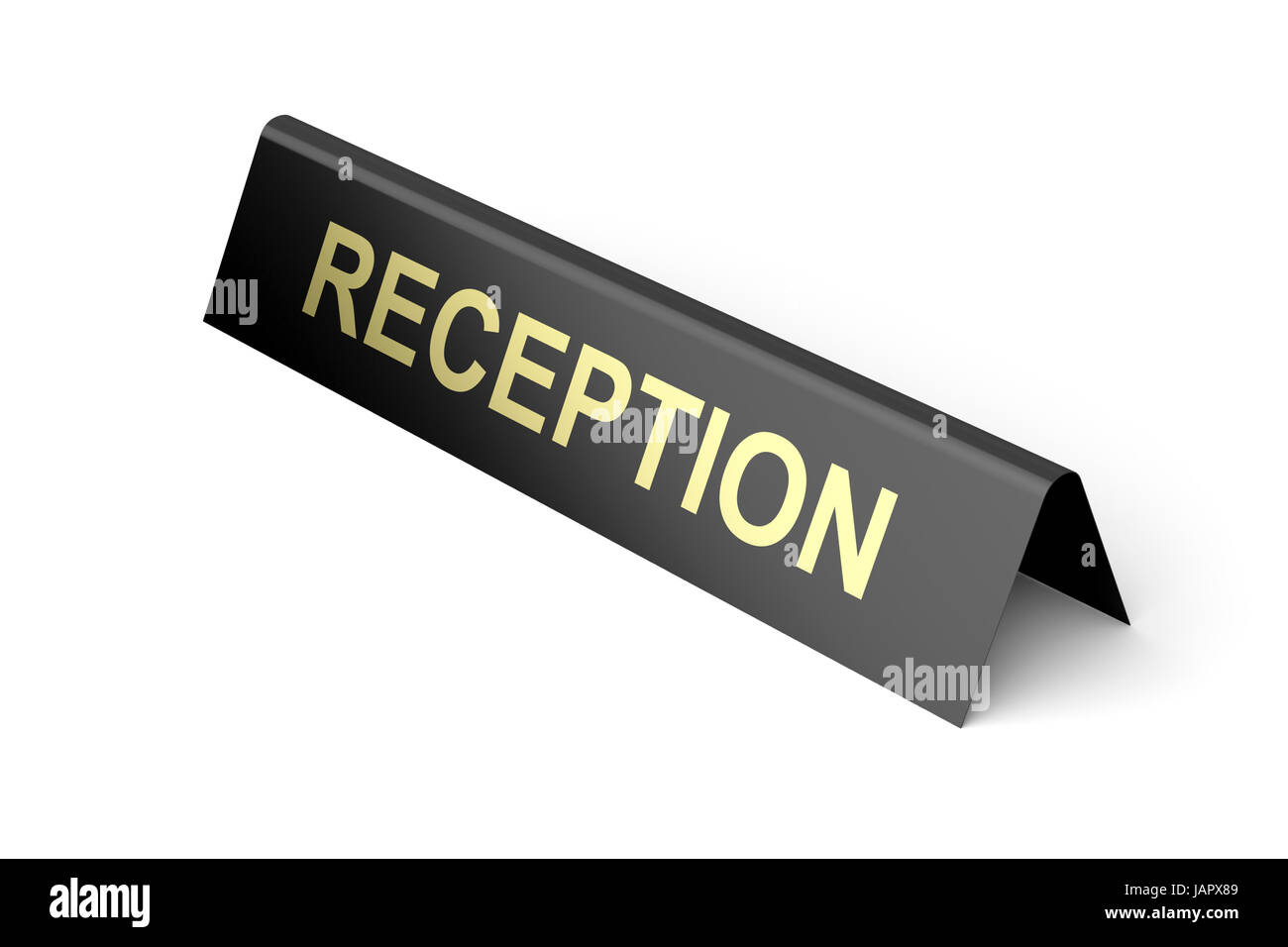 Hotel reception desk sign on white background Stock Photo - Alamy