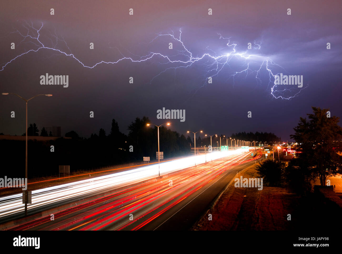 Lightning Bolts light up the sky late at night in Tacoma Washington ...
