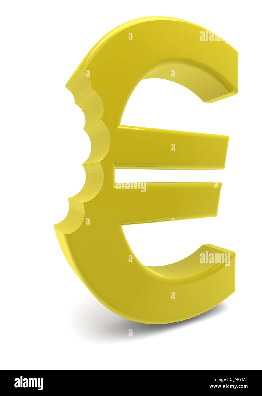 a yellow euro sign with one bite Stock Photo - Alamy