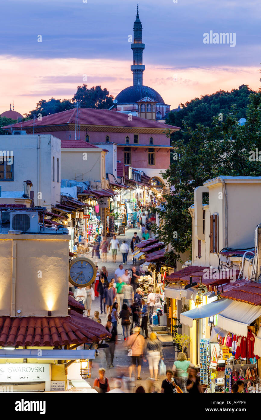 A Busy Street In Rhodes Old Town, Rhodes, Greece Stock Photo - Alamy