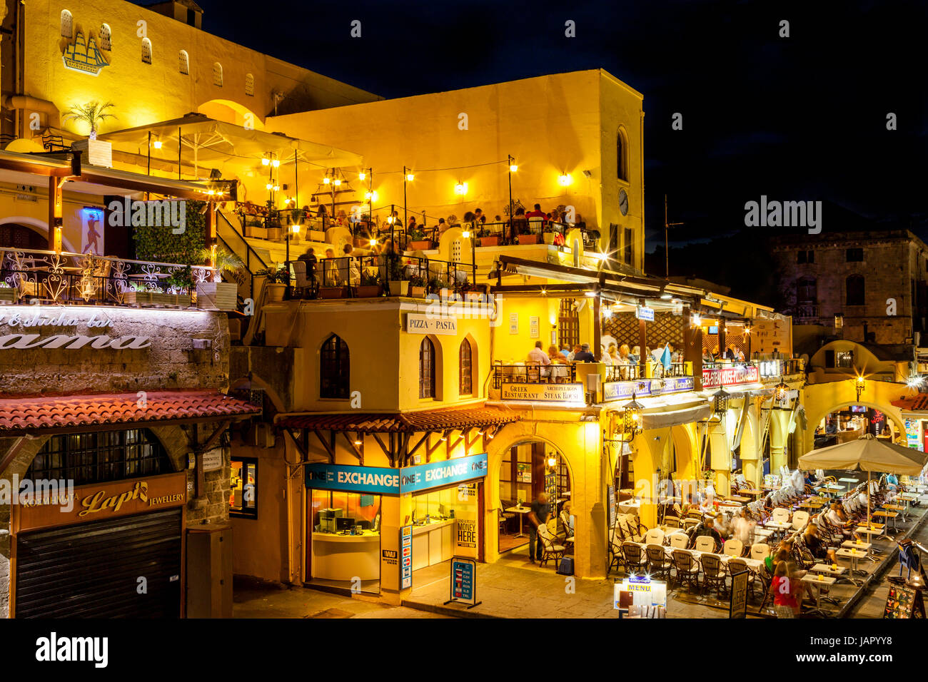 Colourful Restaurants In Ippokratous Square, Rhodes Old Town, Rhodes ...