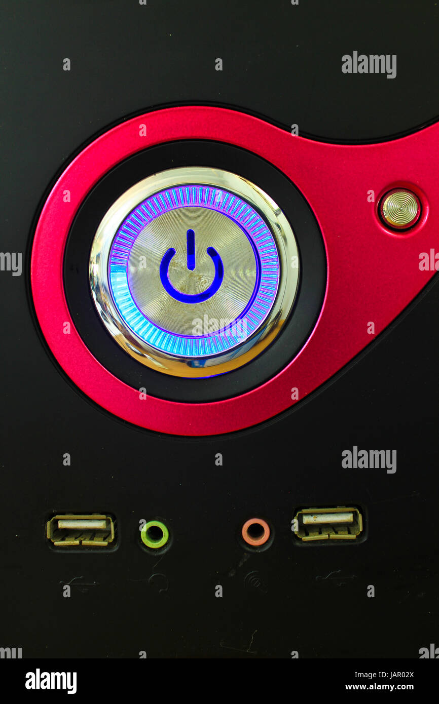 Switch the computer on black background Stock Photo - Alamy