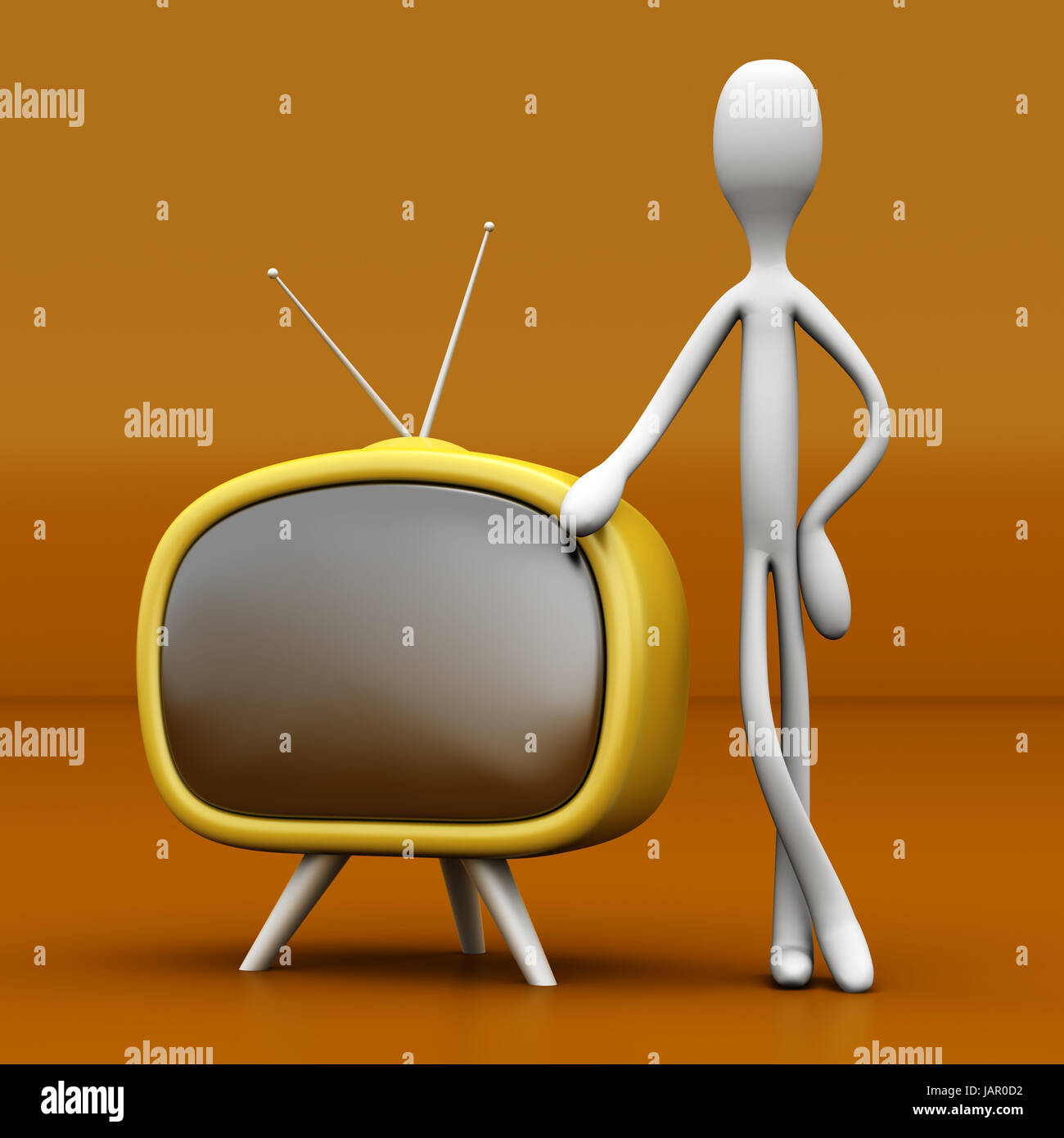 A Guy leaning on a TV. 3D rendered cartoon illustration Stock Photo - Alamy