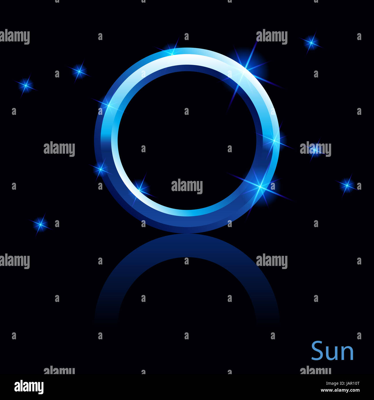 Shiny blue Sun sign on black background Stock Photo - Alamy