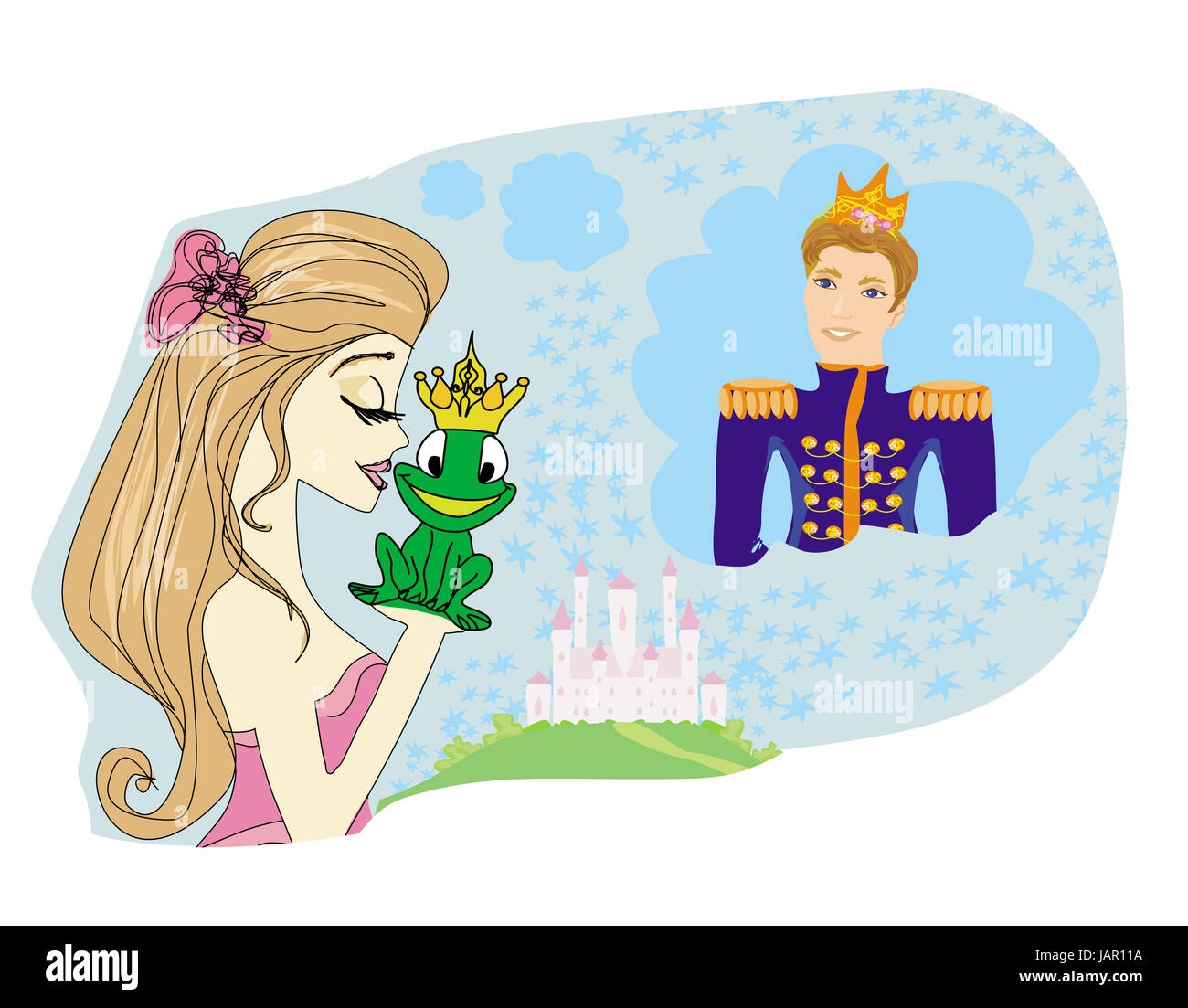 Beautiful young princess kissing big frog prince dream hi-res stock ...