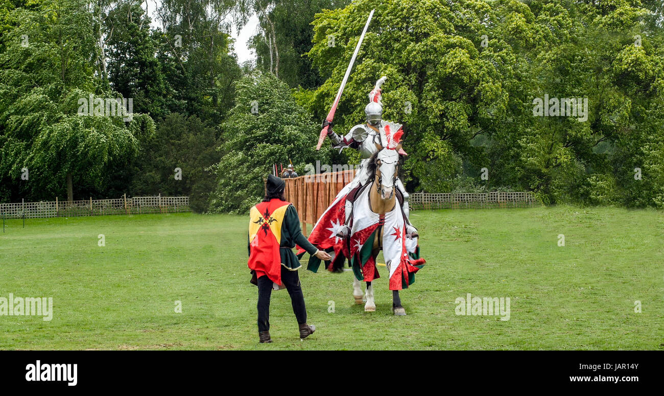 View of a medieval knight and horse in armour and costume ready for ...