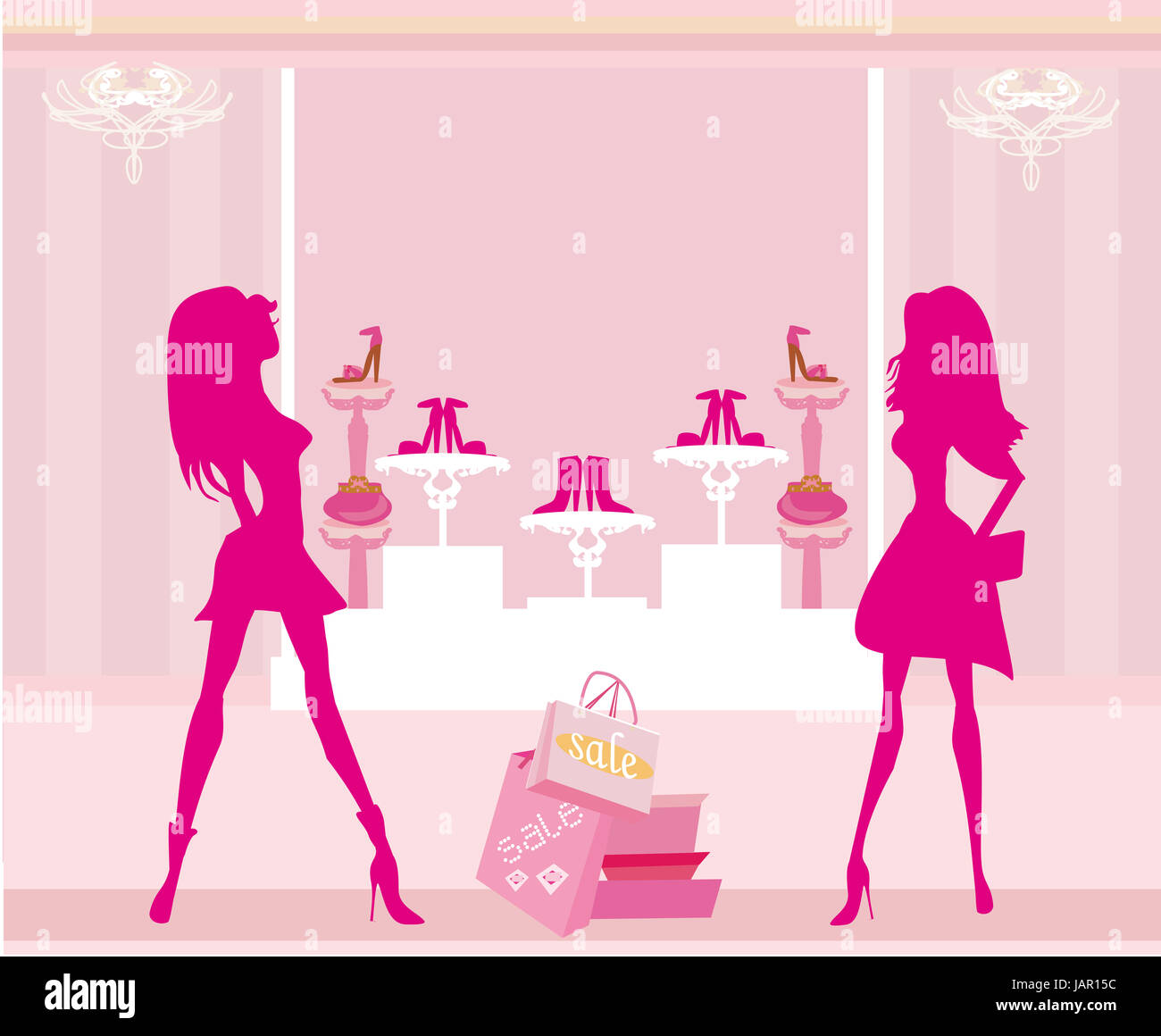 Fashion girls shopping in shoe shop Stock Photo - Alamy