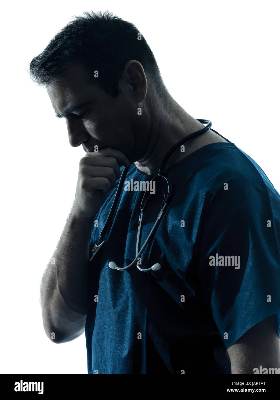 one caucasian man doctor surgeon medical worker portrait thinking ...