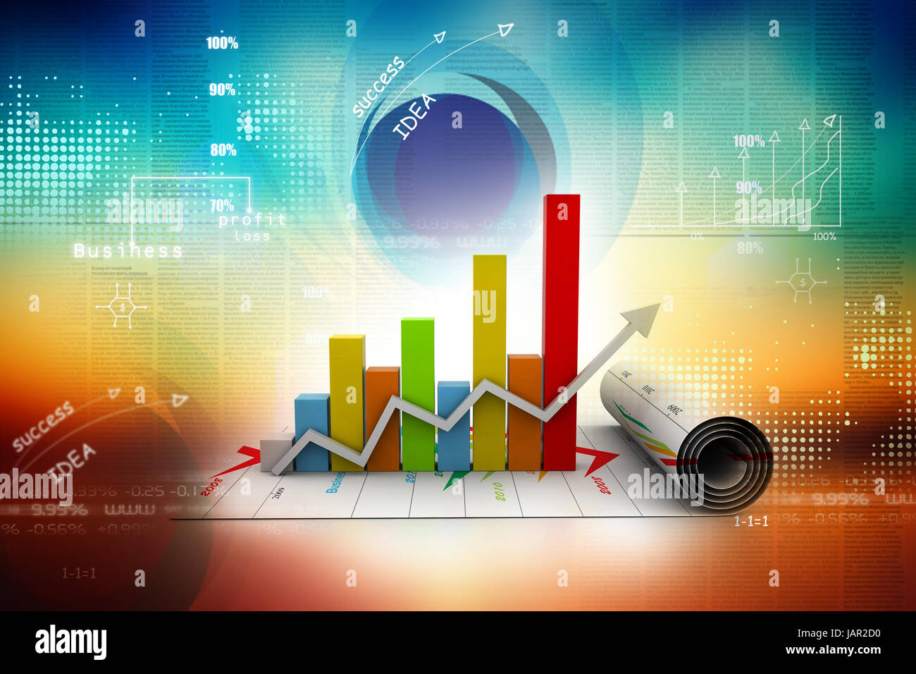 3d business growth graph in digital background Stock Photo - Alamy