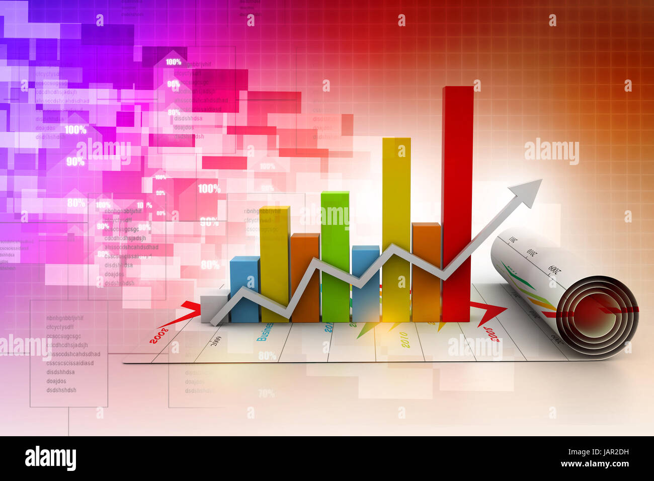 3d business growth graph in digital background Stock Photo - Alamy