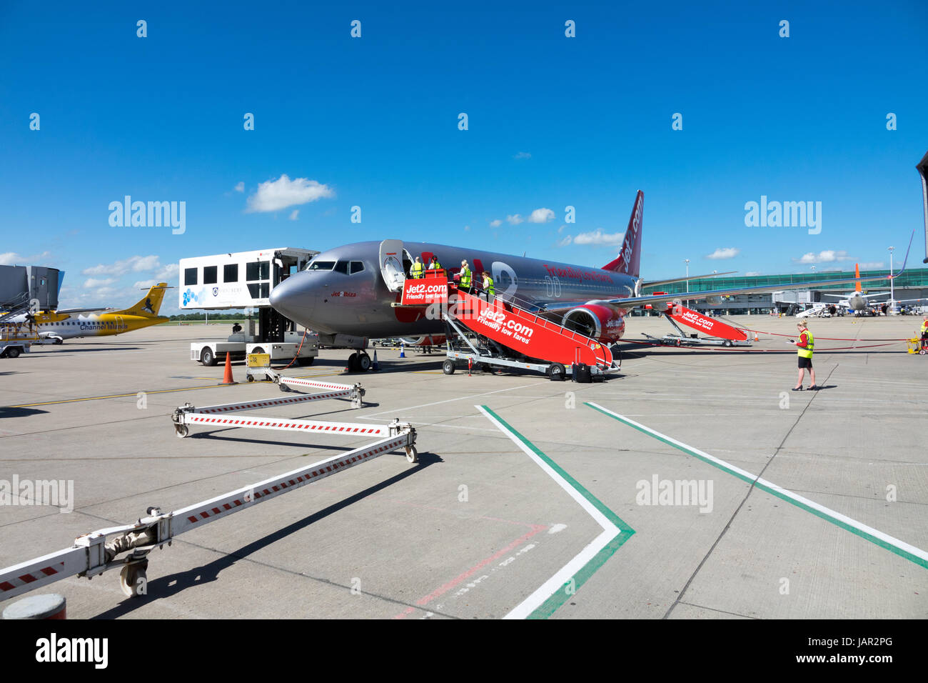Passengers boarding a jet2.com aircraft at Ibiza airport Stock Photo ...