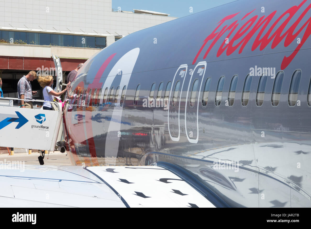 Passengers boarding a jet2.com aircraft at Ibiza airport Stock Photo ...