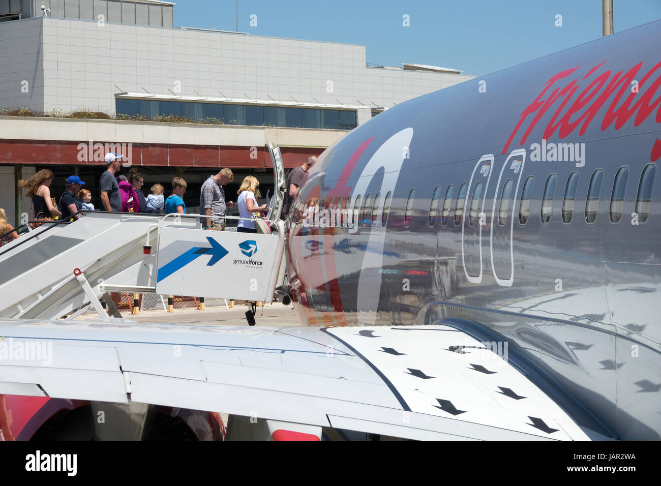 Passengers boarding a jet2.com aircraft at Ibiza airport Stock Photo ...
