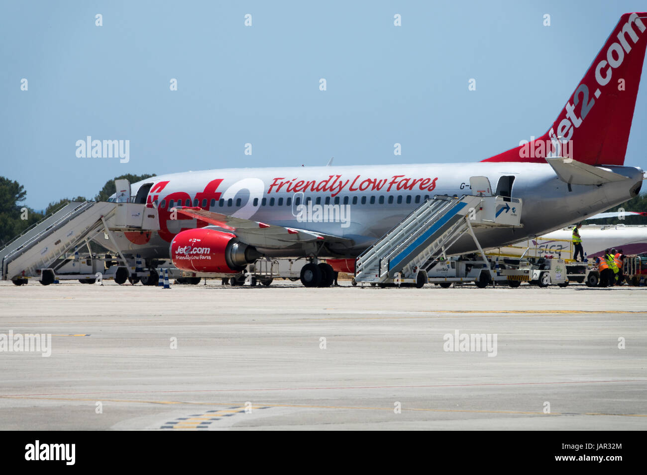 Passengers boarding a jet2.com aircraft at Ibiza airport Stock Photo ...
