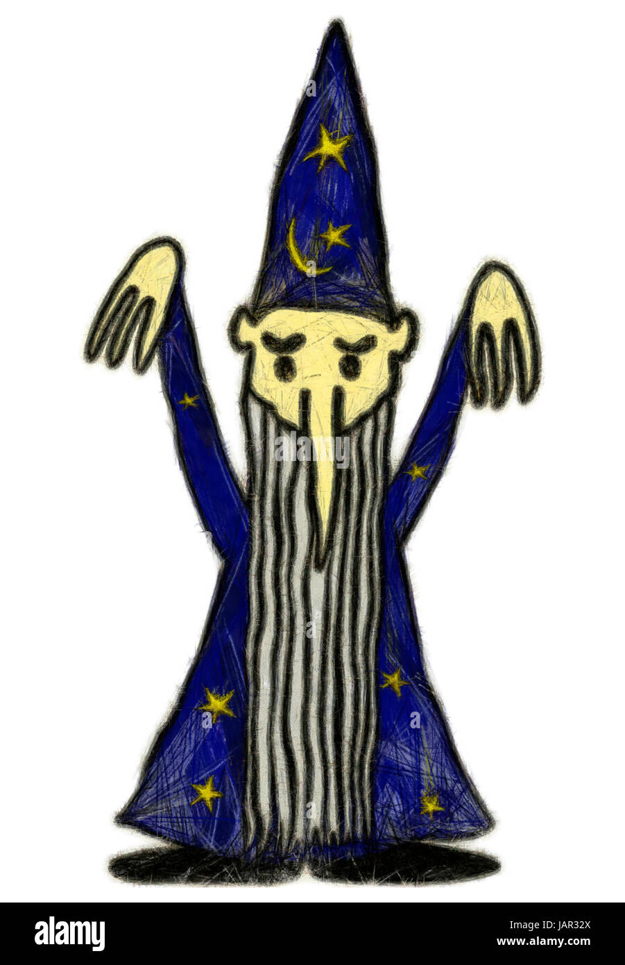 Drawing of the magician - sorcerer Stock Photo - Alamy