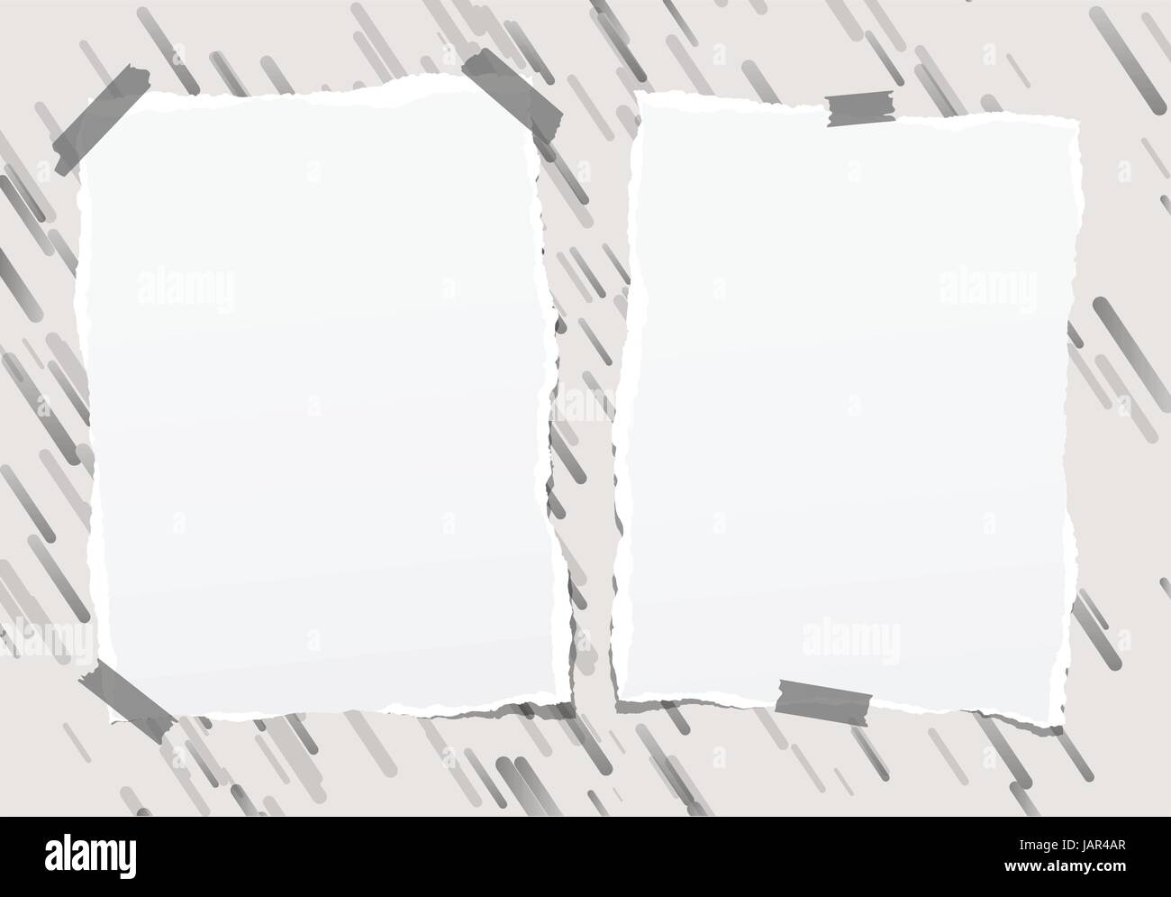 Pieces of ripped blank note, notebook, copybook paper sheets stuck on ...