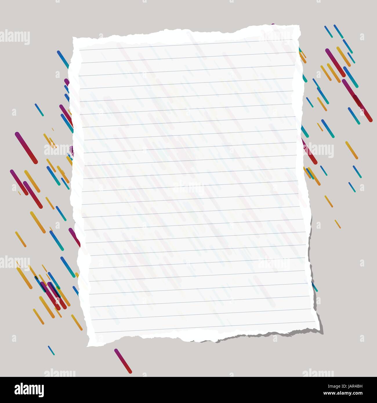 Ripped ruled note, notebook, copybook paper sheet stuck on lined ...