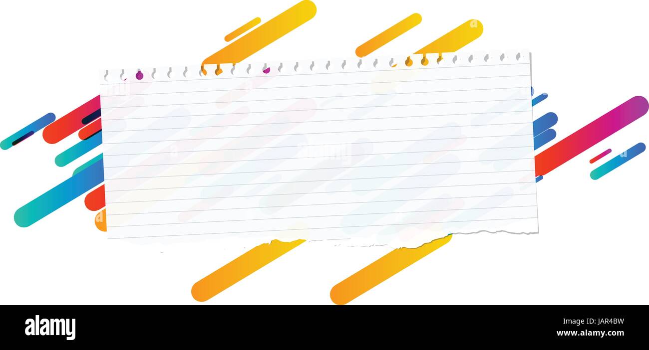 Ripped ruled note, notebook, copybook paper strip stuck on lined ...