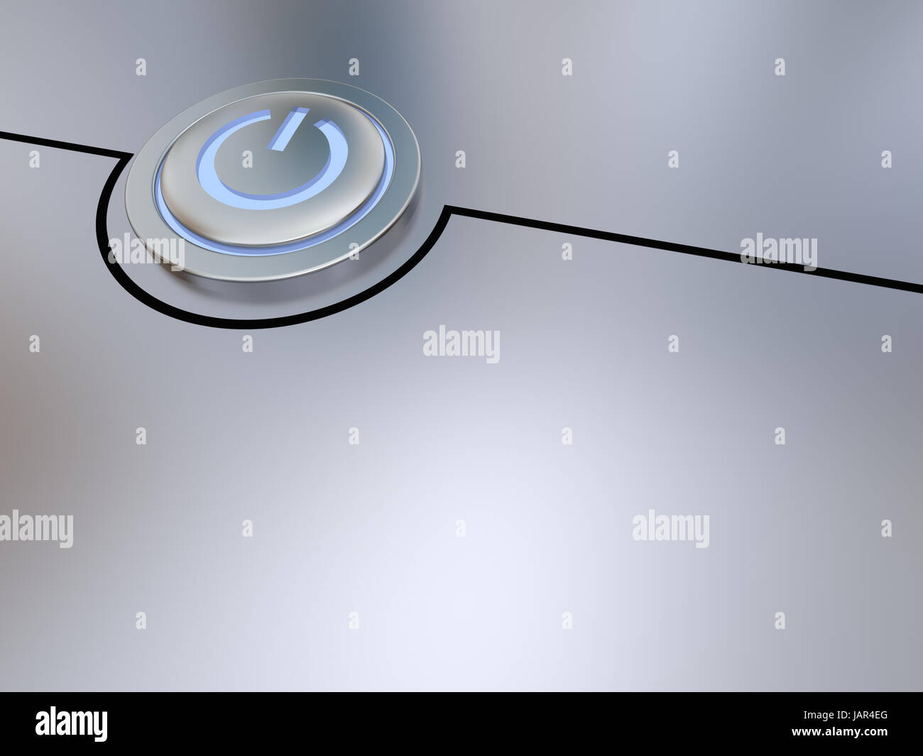 Metallic on-off button illustration with glowing blue light Stock Photo ...