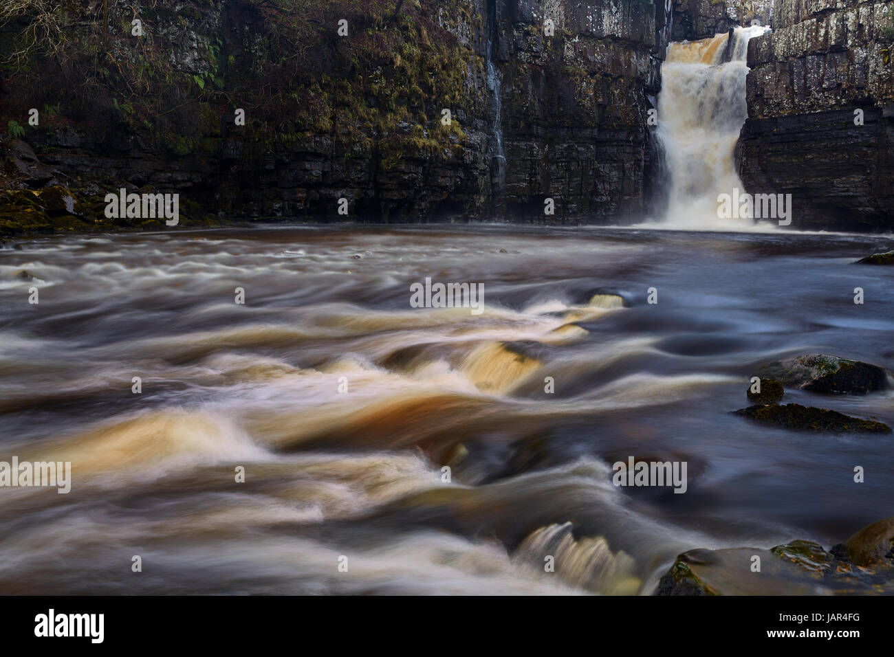 High Force waterfall on the River Tees which marks the Yorkshire ...