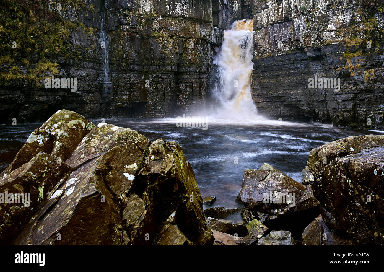 High Force waterfall on the River Tees which marks the Yorkshire ...