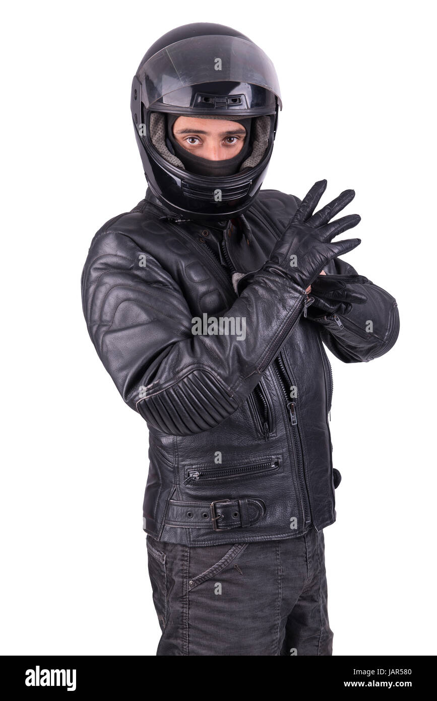 Motorbike rider against a white background Stock Photo - Alamy