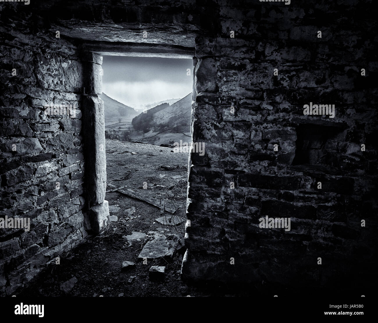 The view from inside the stables at the ruined Crackpot Hall, Swaledale ...