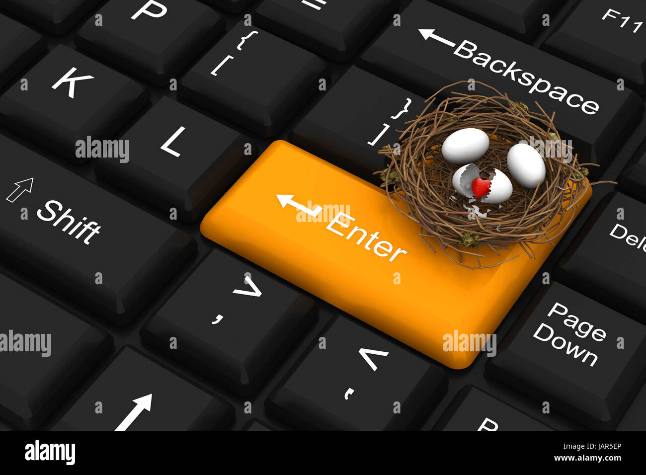 Enter key with red heart from broken egg Stock Photo - Alamy
