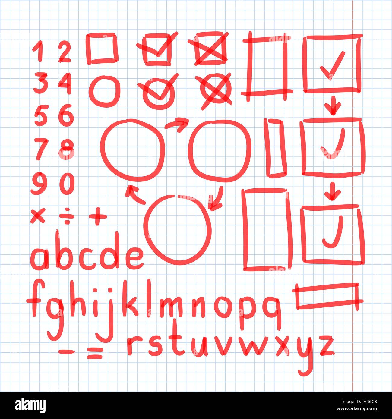 Marker Hand Written Doodle Symbols Vector. Letters, Numbers Stock ...