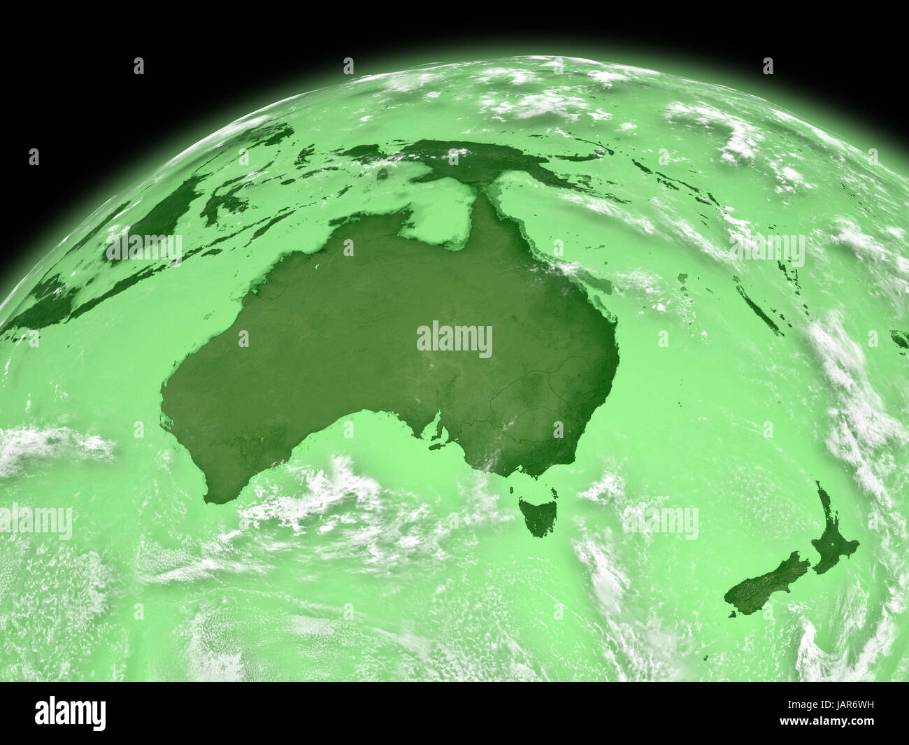 Australia on green planet Earth isolated on black background. Elements ...