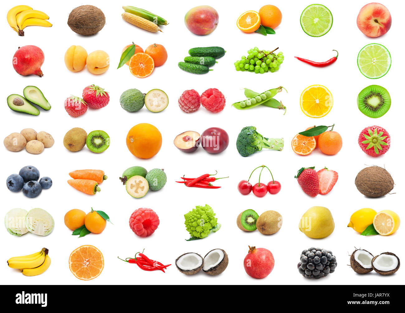 Collection of various fruits and vegetables isolated on white ...