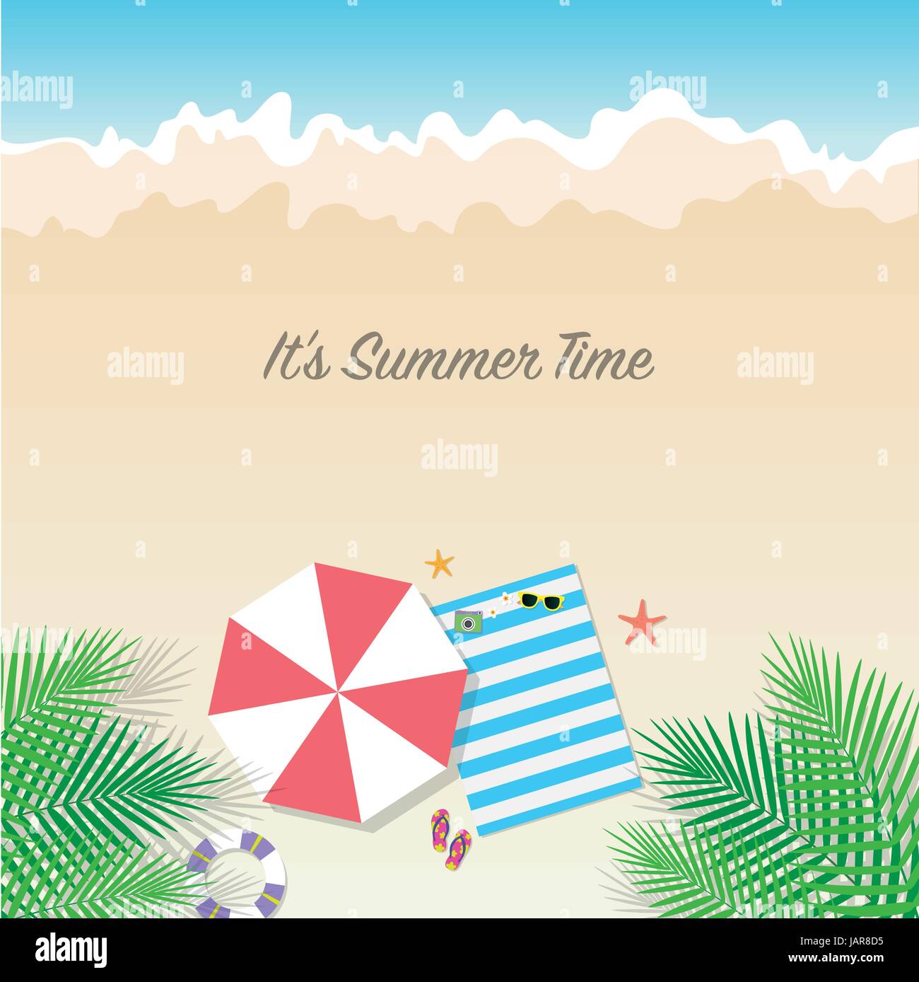 Summer time background. Top view with sunglasses, starfish, flip flop ...