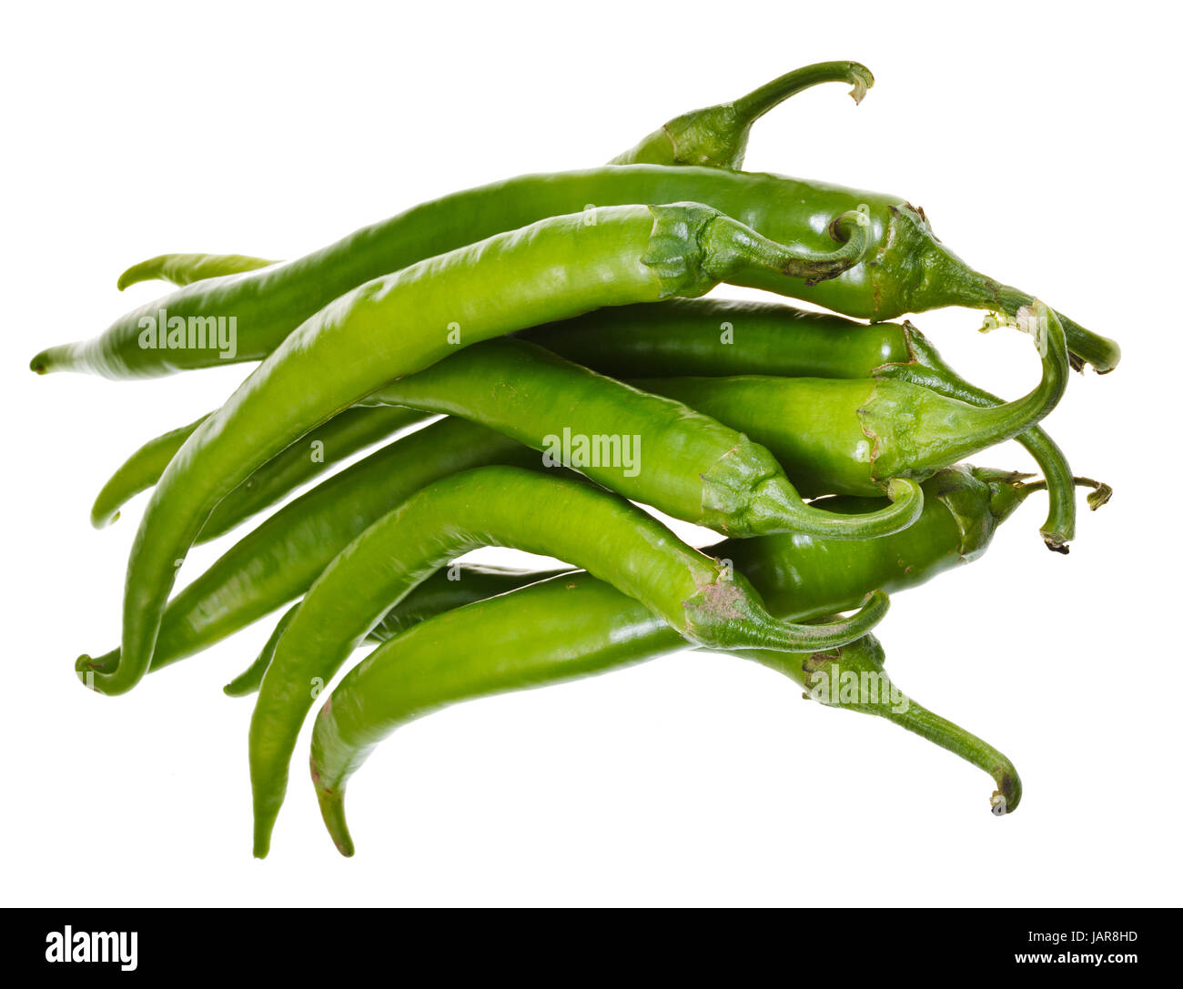 pods of fresh green hot peppers isolated on white background Stock ...