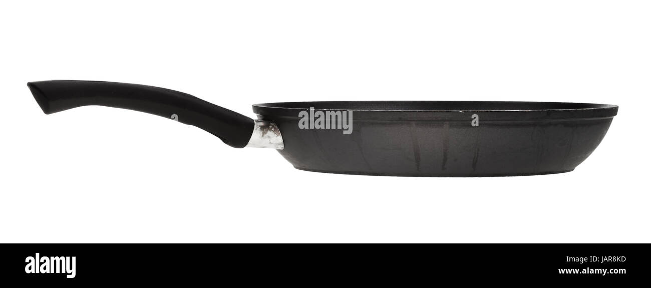 side view of big black frying pan isolated on white background Stock ...