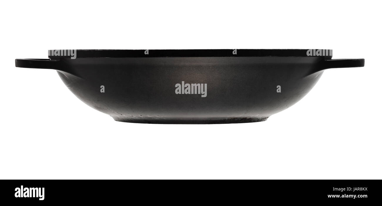 side view of flatter-bottomed karahi pan isolated on white background ...