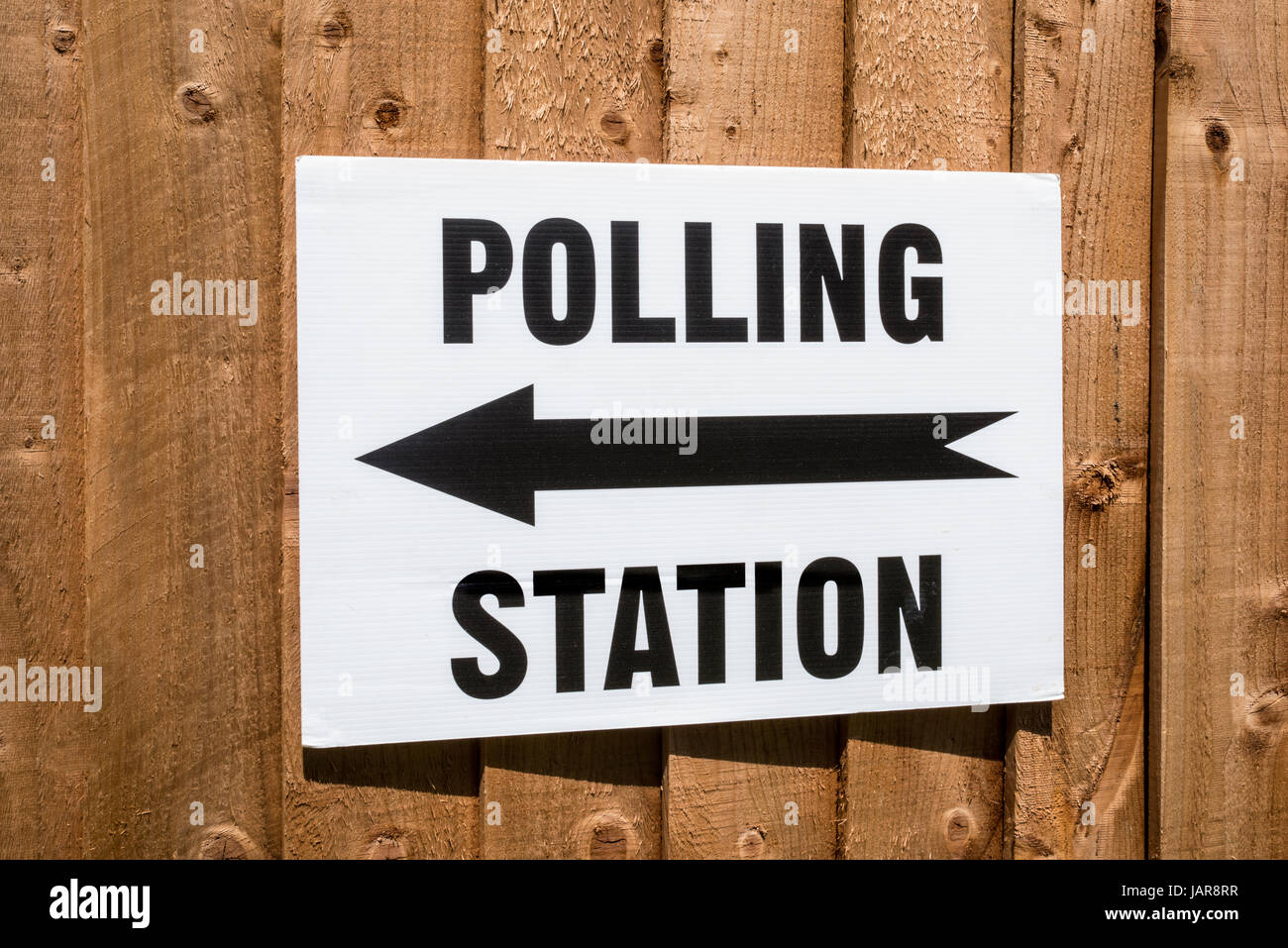 A sign pointing in the direction of a Polling Station on election day ...