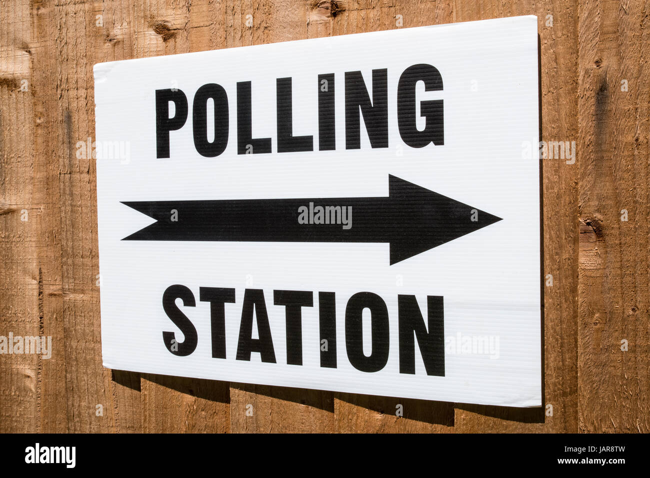 A sign pointing in the direction of a Polling Station on election day ...