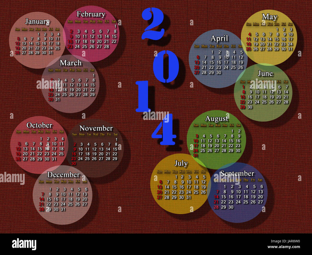 accurate calendar for 2014 year on the brown background Stock Photo - Alamy
