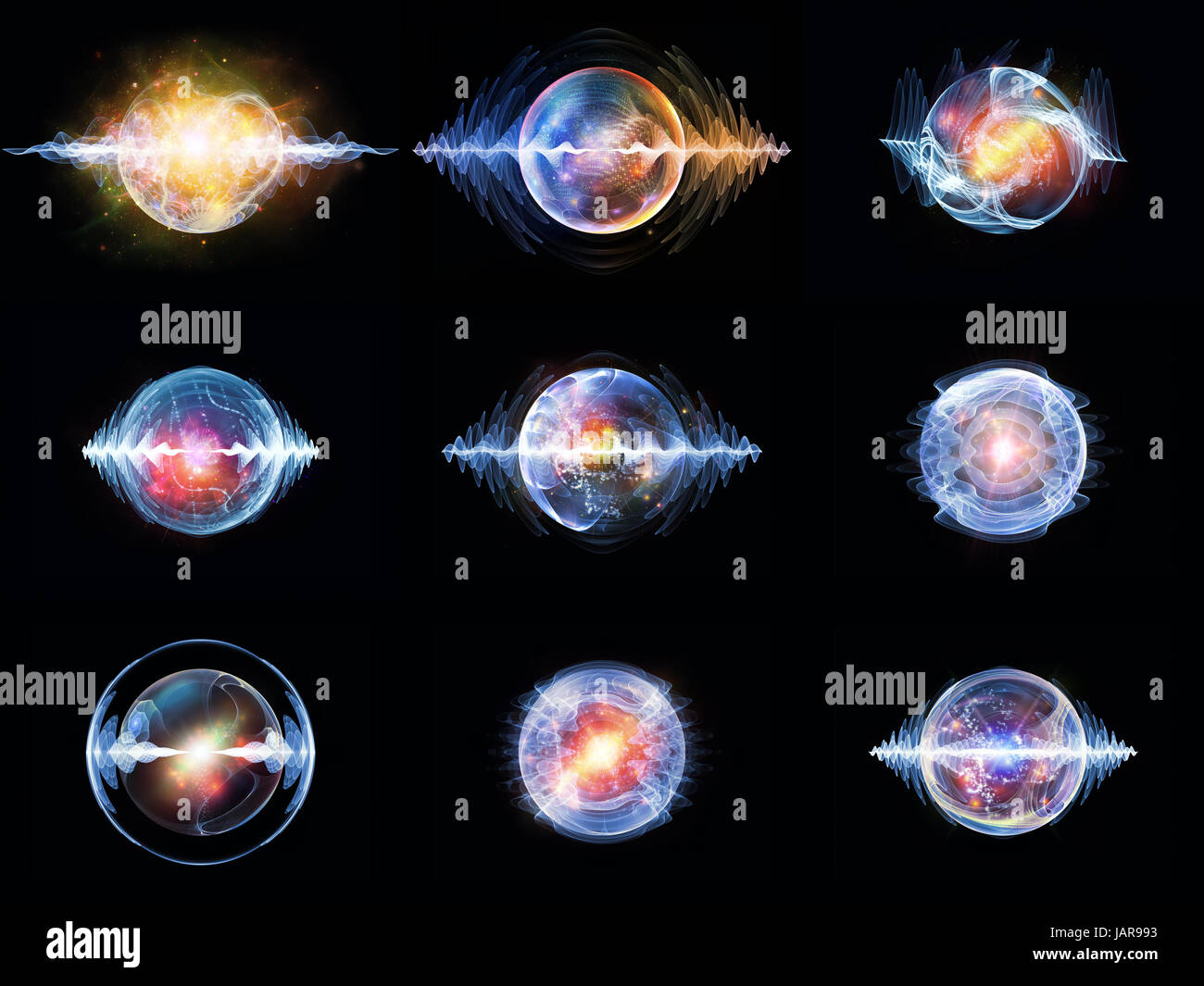 Wave Particle series. Arrangement of glowing orbs of wave energy on the ...