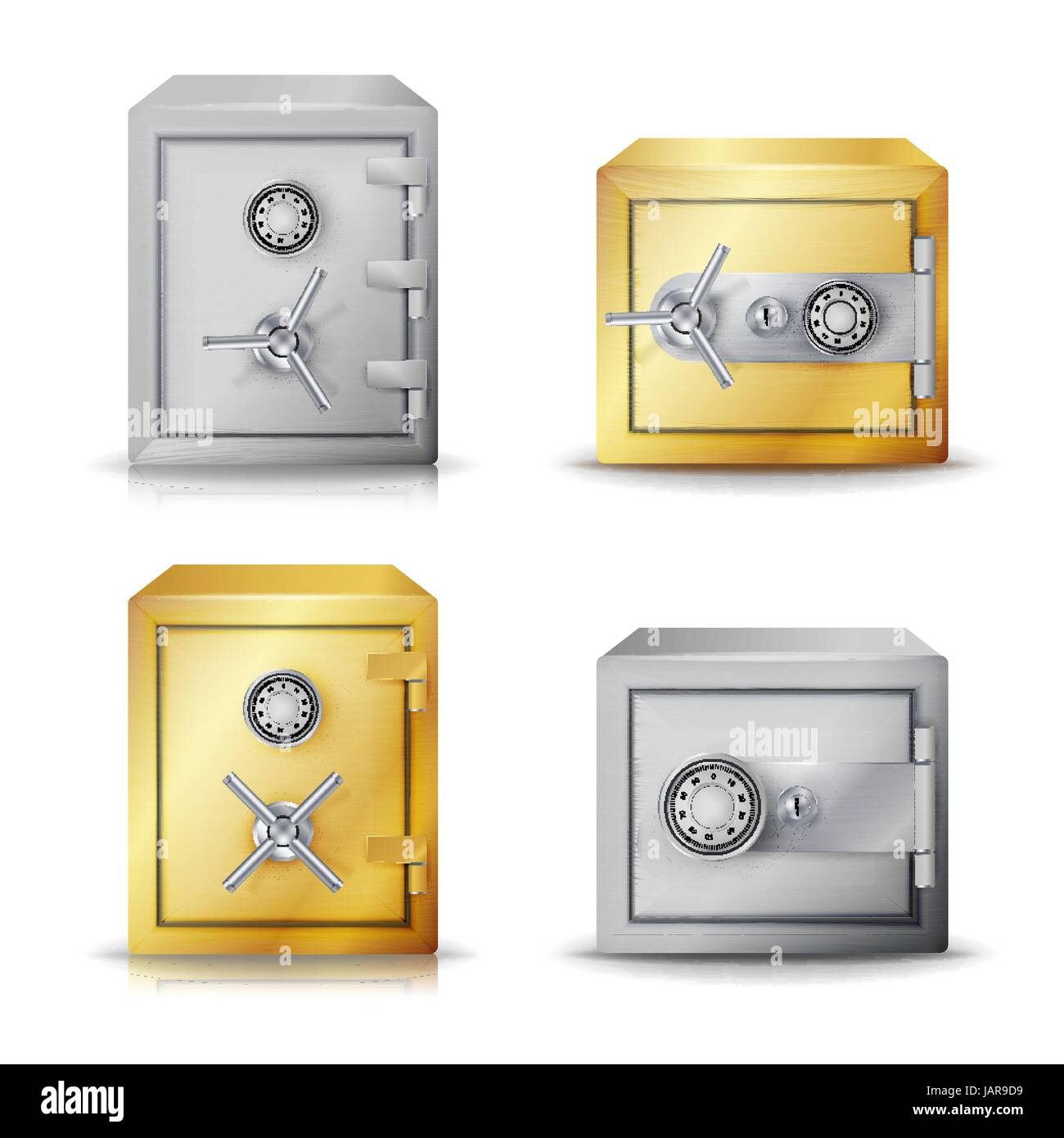 Metal Safe Realistic Vector. Set Realistic Steel safe. Front View Stock ...