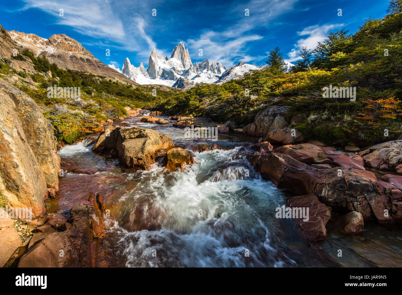 River view to Fitz Roy Mountain Stock Photo - Alamy