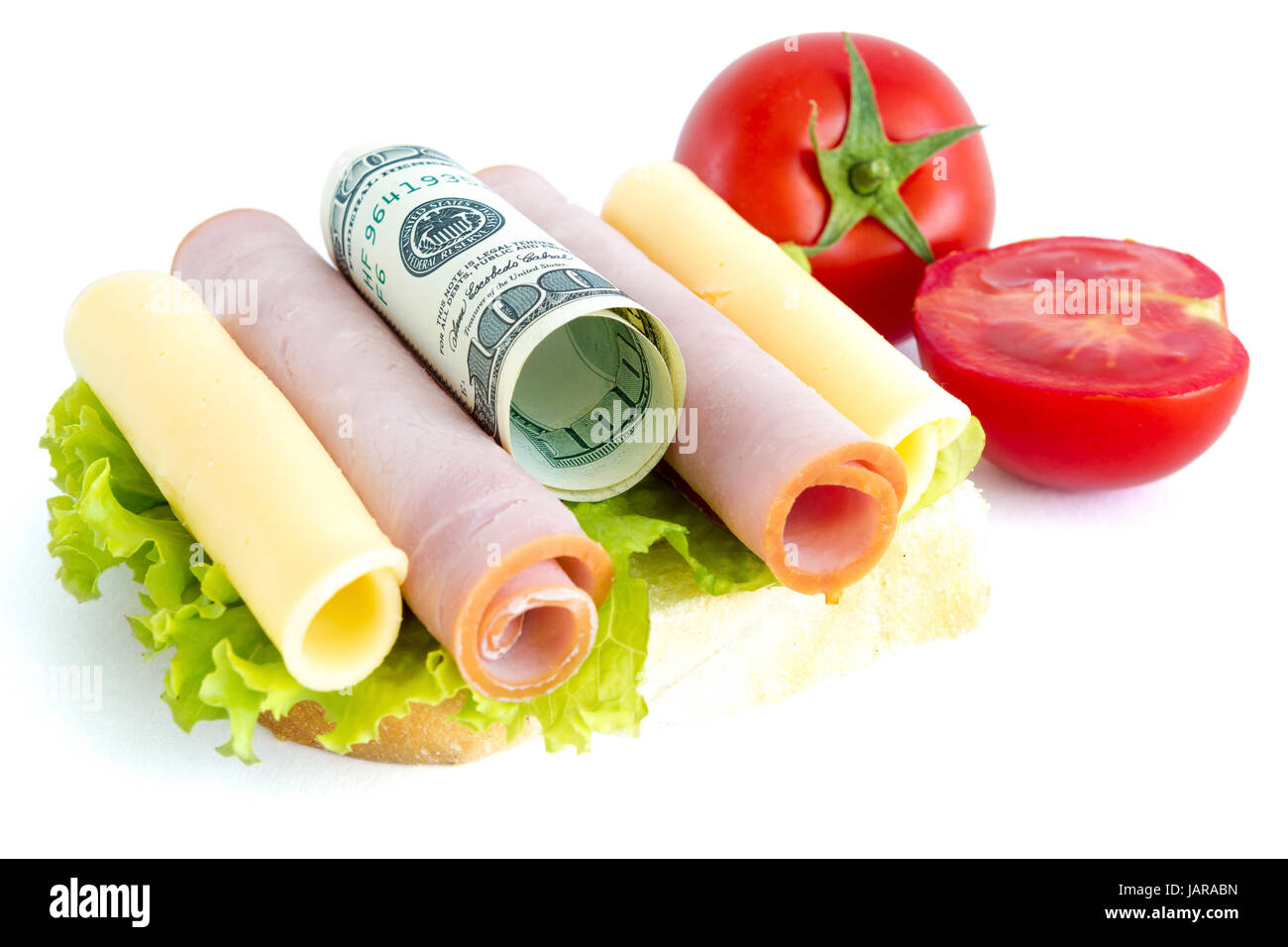Delicious Money Sandwich. Costs for food Stock Photo - Alamy