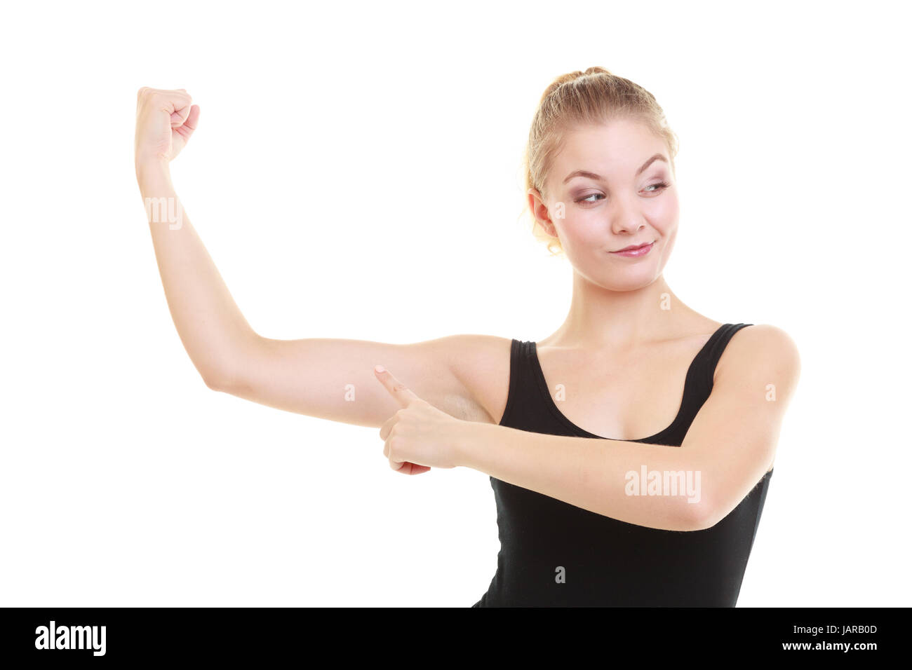Funny female flexing muscles isolated hi-res stock photography and ...