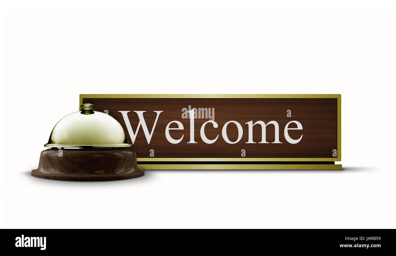 Welcome Desktop Sign and Service Bell Stock Photo - Alamy