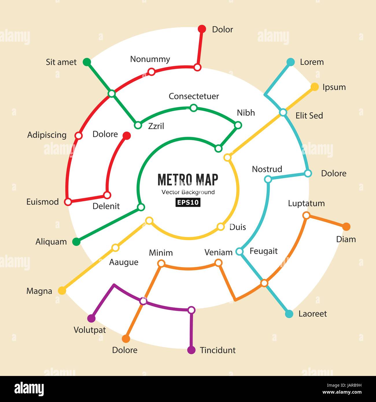 Metro Map Vector. Imaginary Underground Map. Colorful Background With ...