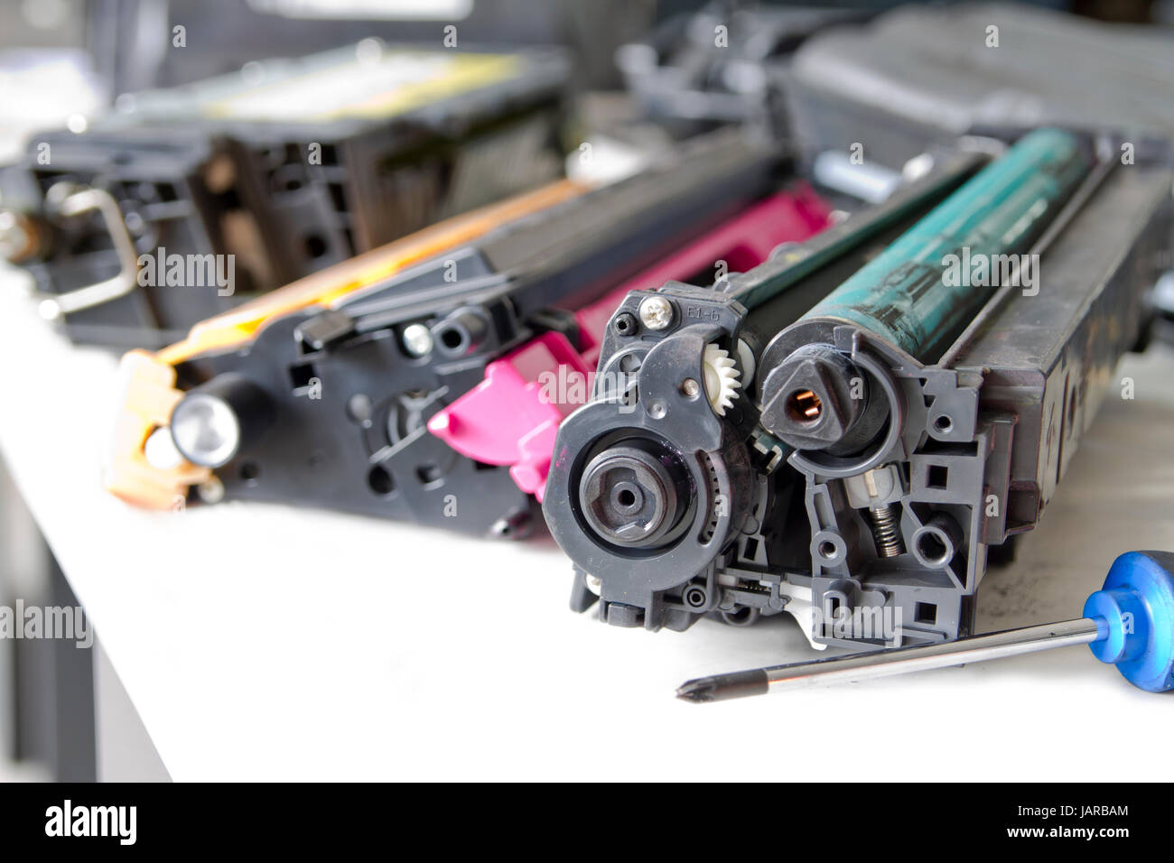 Laser toner cartridge and tools Stock Photo - Alamy